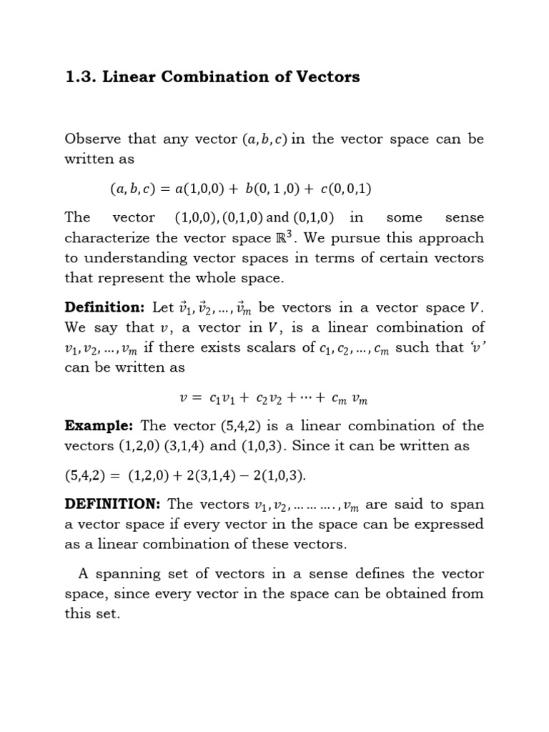 1.3. Linear Combination of Vectors | PDF | Vector Space | Linear Subspace