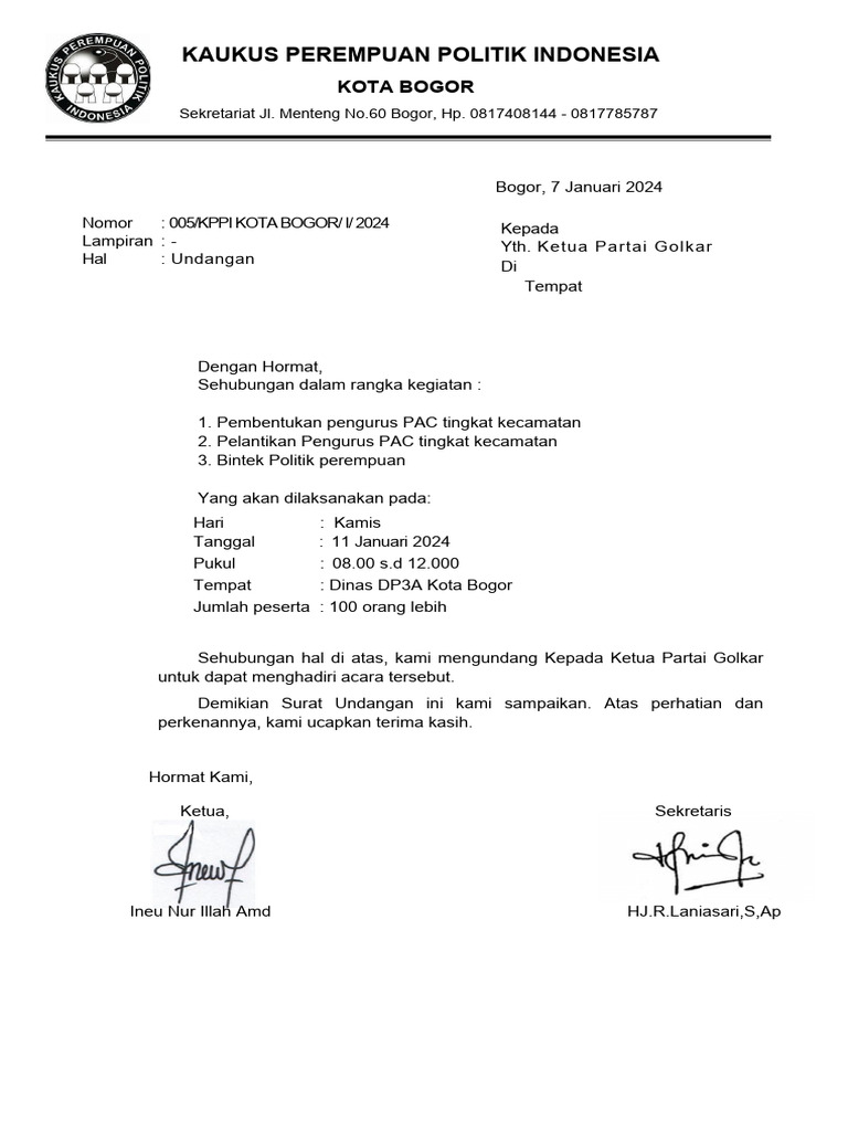 Surat Undangan Partai Golkar | PDF