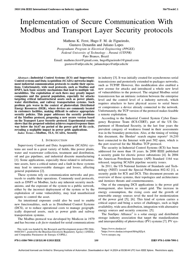 Implementation of Secure Communication With Modbus and Transport Layer ...