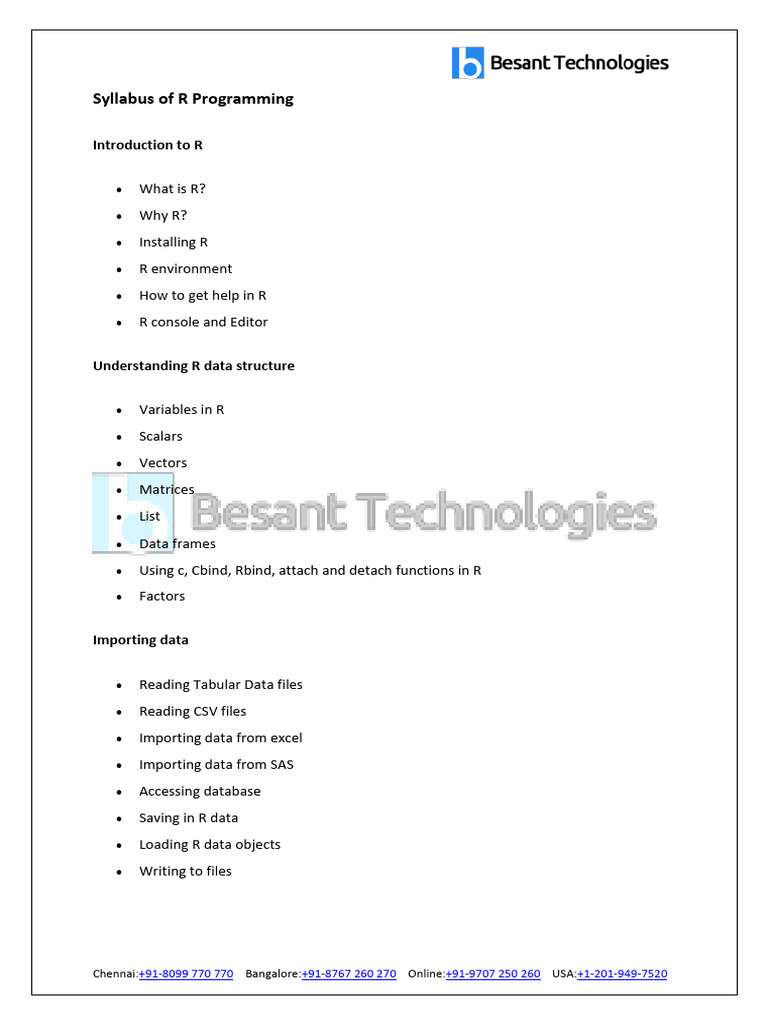 R Programming Syllabus | PDF