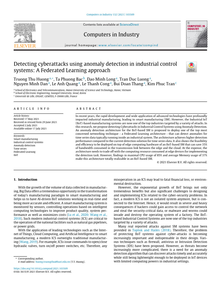 Detecting Cyberattacks Using Anomaly Detection In Industrial Control