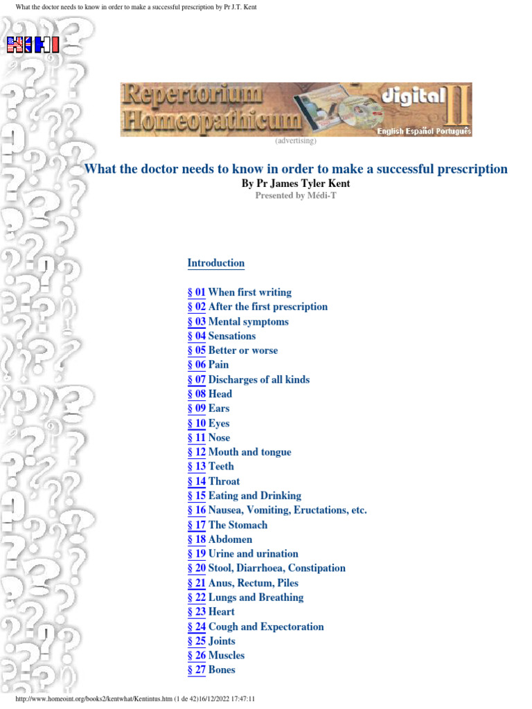 What The Doctor Needs To Know James Tyler Kent | PDF | Homeopathy | Cancer