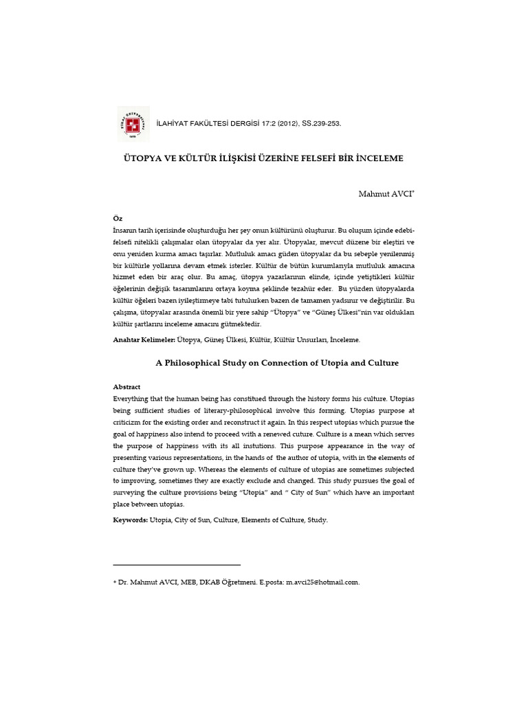 Topya Ve K - LT - R - L - K - S - Zer - Ne Felsef - B - R - Nceleme (#1077993) - 2270918 | PDF