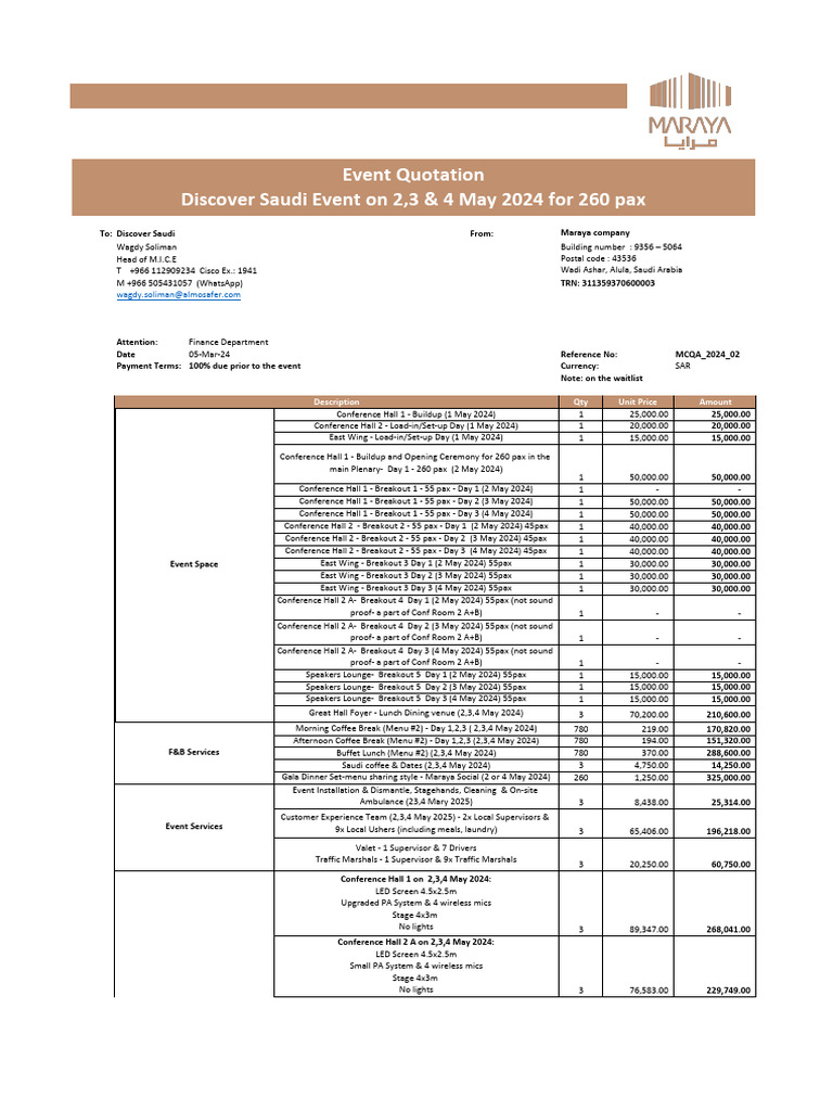Event Quotation for Discover Saudi 2024 | PDF | Money | Government Finances