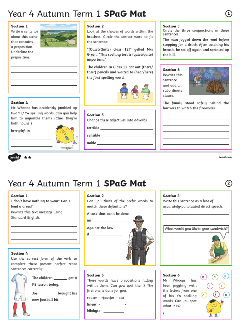 Y4-SPAG-Activity-with Answers | PDF | Adverb | Verb