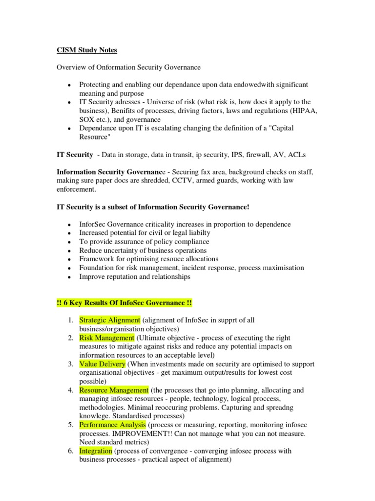 CISM Study Notes | PDF | Information Security | Governance
