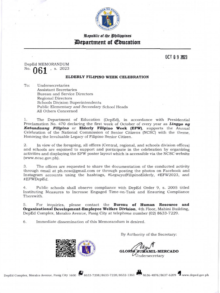 sample+DepEd+Memo+DM s2023 061 | PDF | Government | Philippines