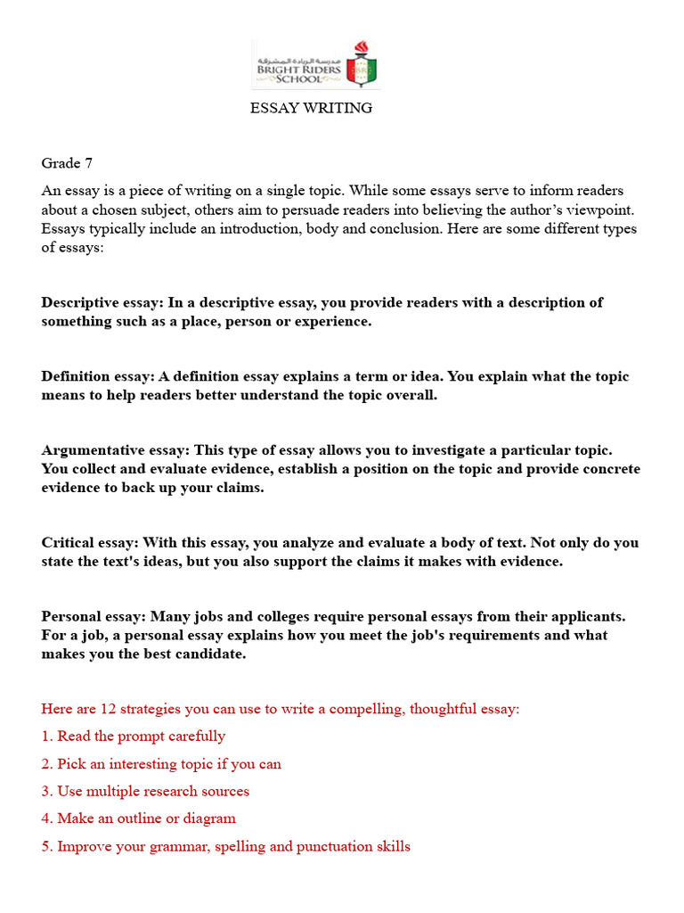 Essay Writing Notes Very Unique | PDF | Essays | Cognitive Science