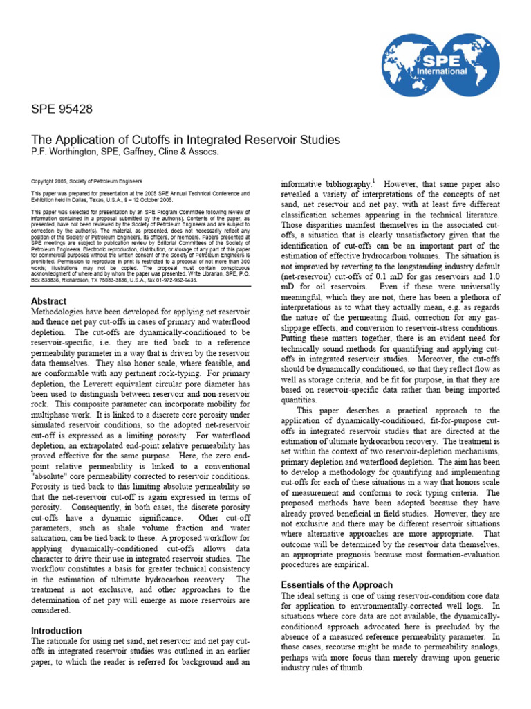 Cutoffs Integrated Reservoir Characterization | PDF | Petroleum ...