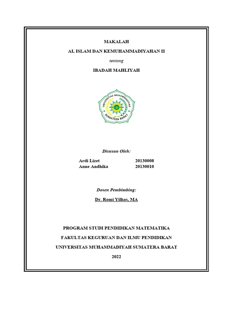 Makalah Aik Ii - Ibadah Mahliyah | PDF