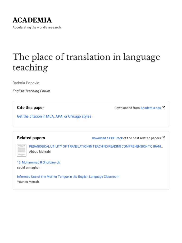 Article - Translationinlanguageteaching With Cover Page v2 | PDF ...