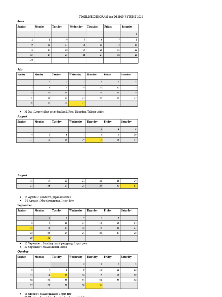 Syifest 2020 Decoration Timeline | PDF