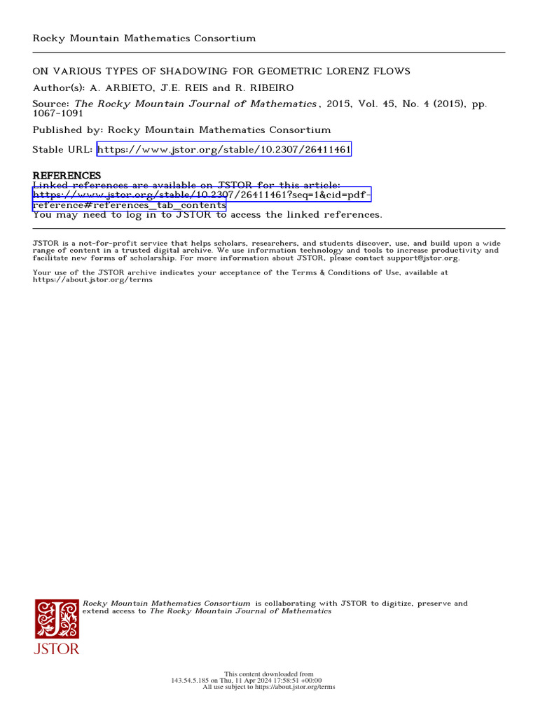 On Various Types of Shadowing For Geometric Lorenz Flows | PDF | Dynamical System | Chaos Theory