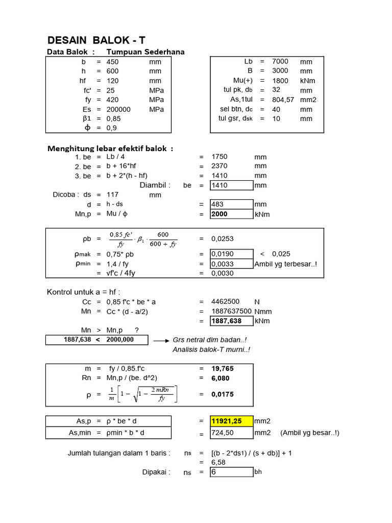 Desain Balok T: Analisis dan Perhitungan | PDF