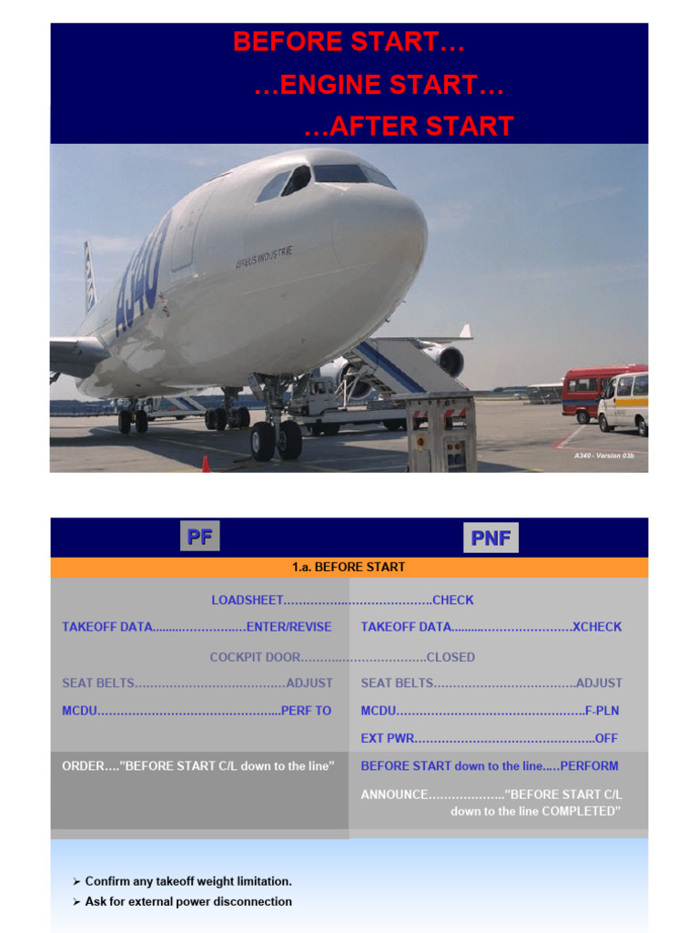 A340-Before and After Engine Start | PDF | Vehicles | Transport