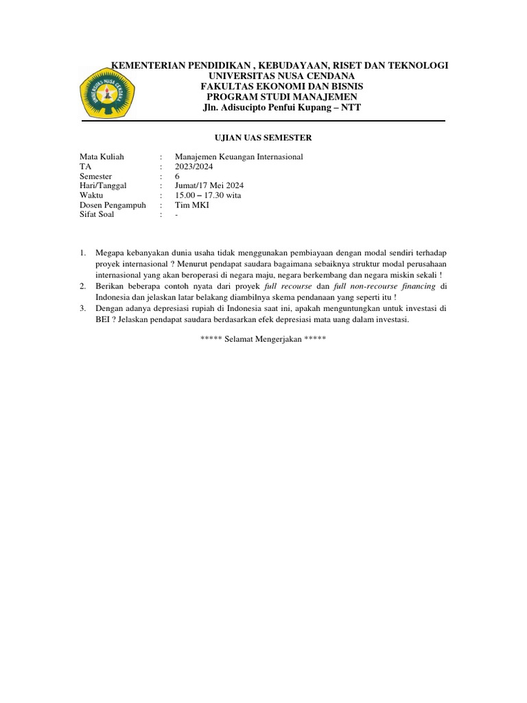 Soal UAS MKI - Manajemen-2024 | PDF