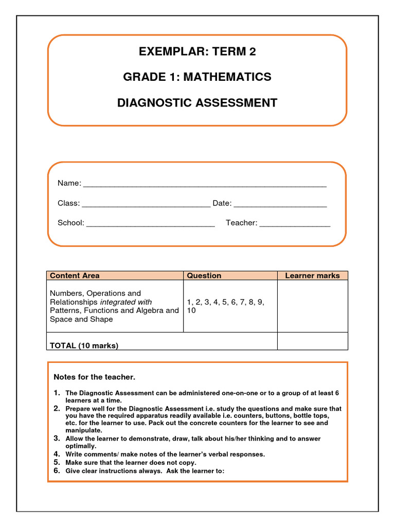 2023 - Exemplar English Gr1T2 Maths Diagnostic Assessment | PDF ...