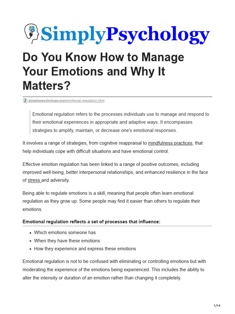 Do You Know How To Manage Your Emotions And Why It Matters Pdf