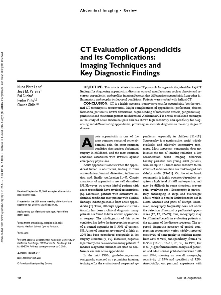 CT Evaluation of Appendicitis | PDF | Ct Scan | Medical Ultrasound