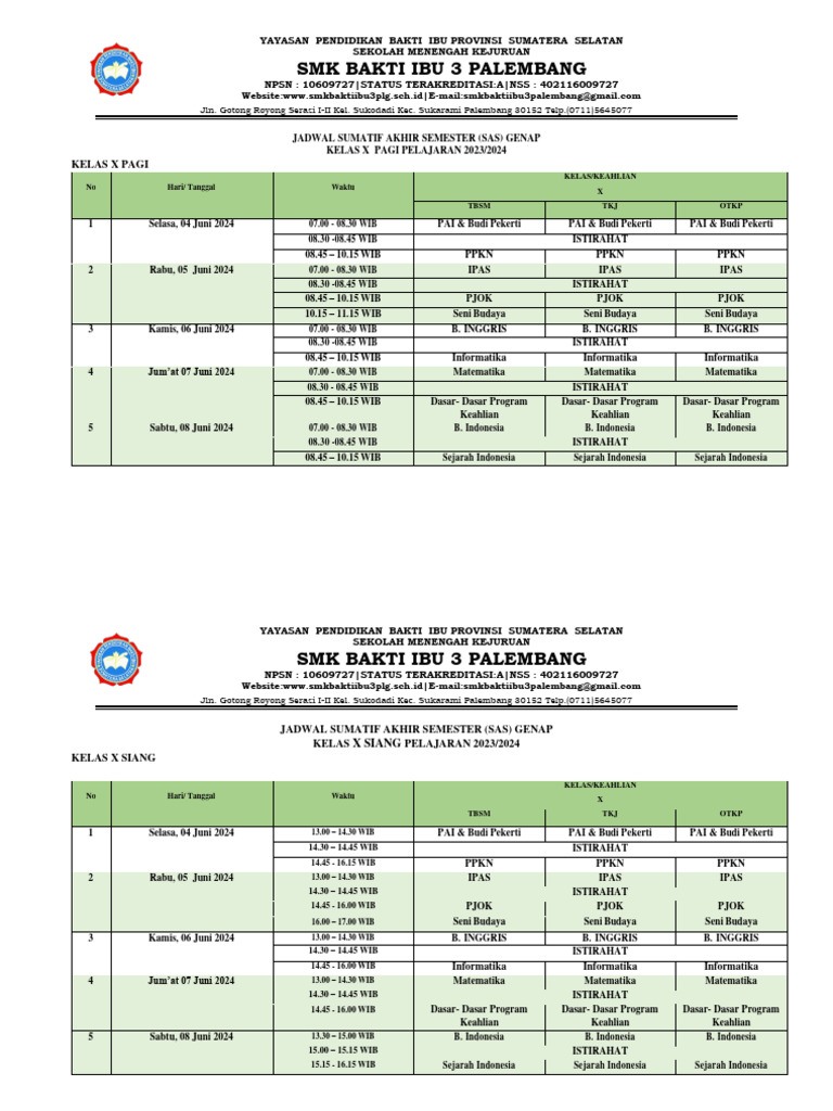 JADWAL PAS DAN SAS GENAP 2023.2024 | PDF