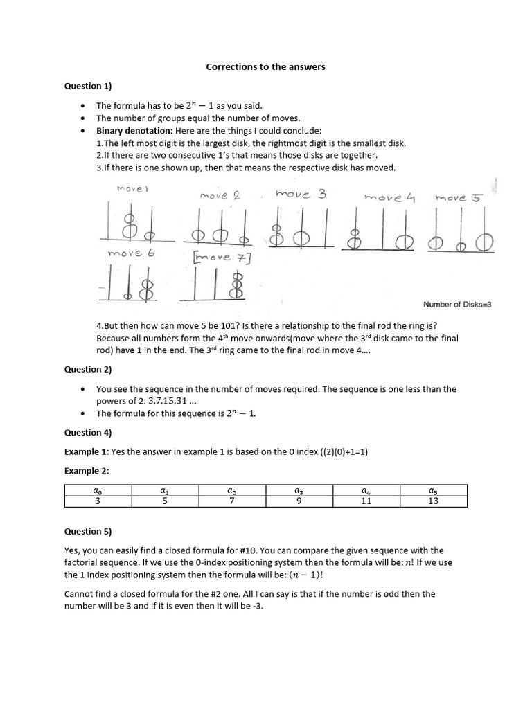 4.corrections To The Handout Answers | PDF | Sequence | Numbers