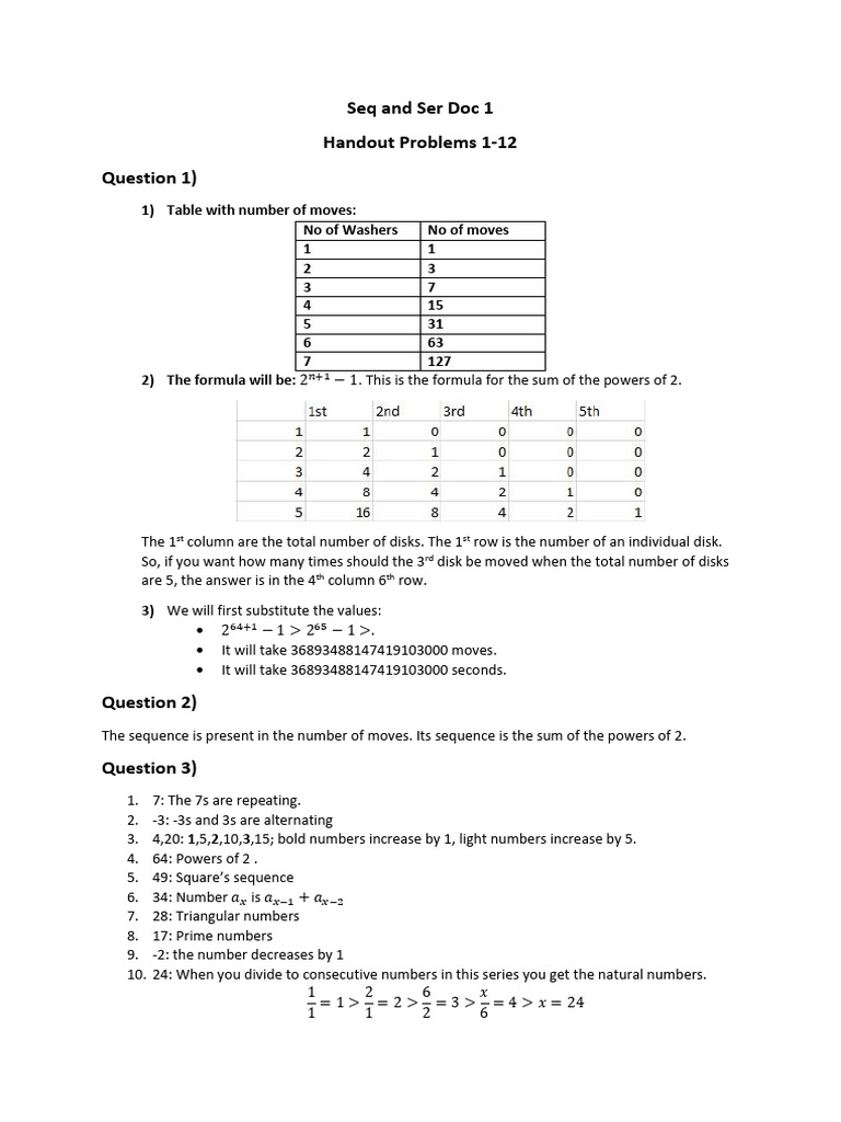 1.seq and Ser Handout Answers | PDF | Sequence | Numbers