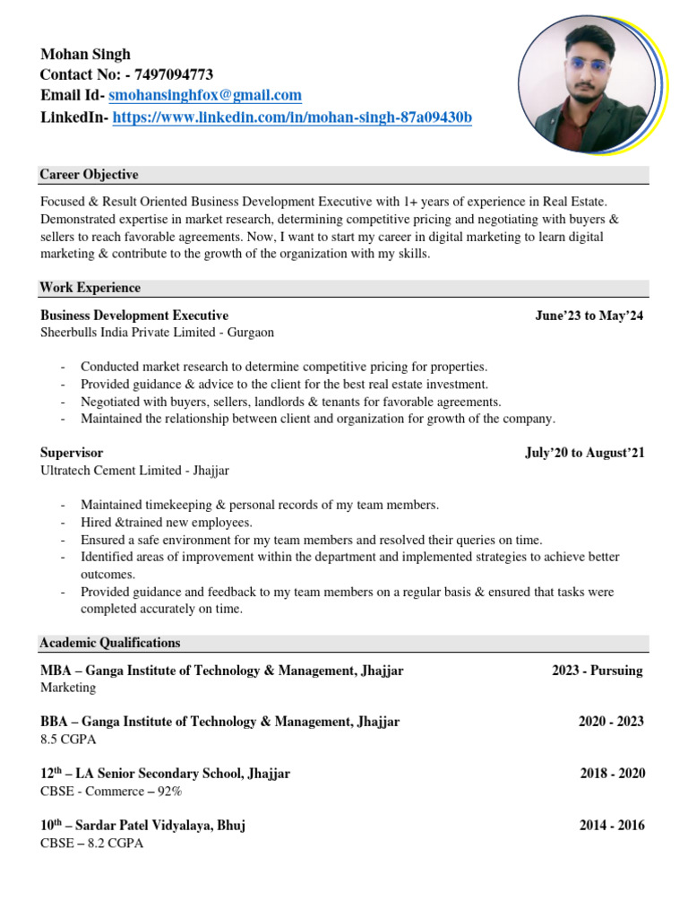Mohan Singh Resume | PDF | Marketing | Business