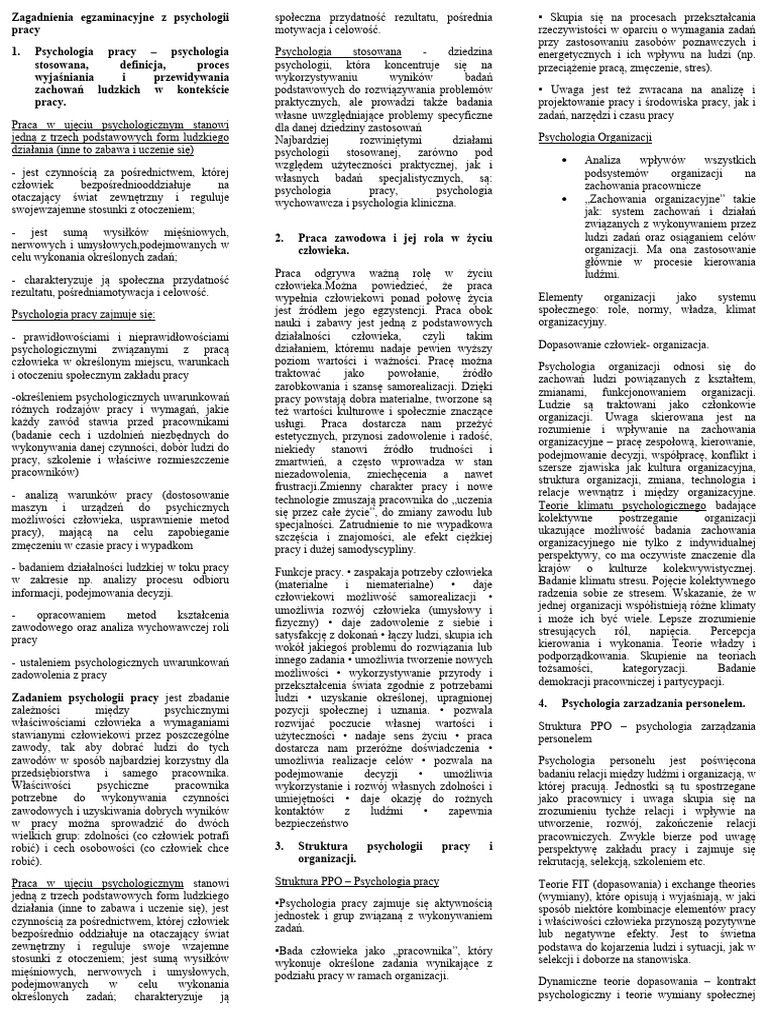 Zerówka Psychologia Pracy Skrypt | PDF