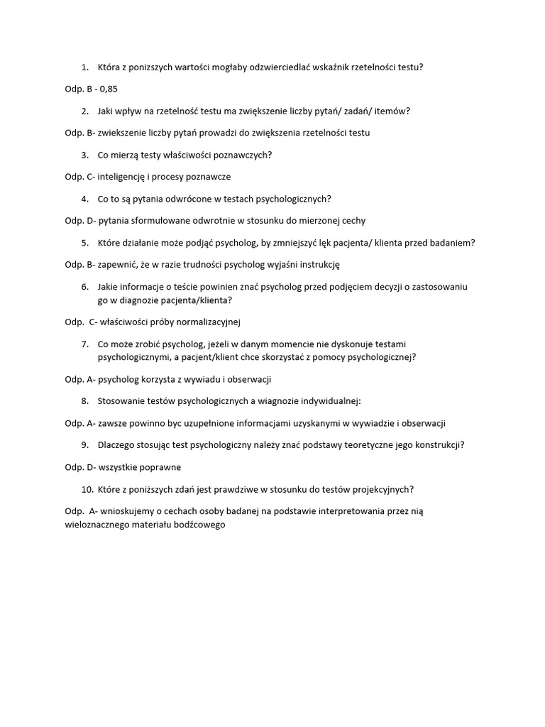 Test Psychometria 3 Rok | PDF
