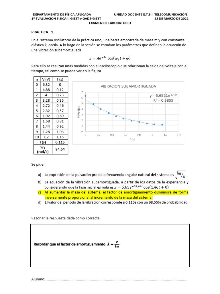 Solucion LAB E1 Marzo 2022 | PDF | Oscilación | Olas