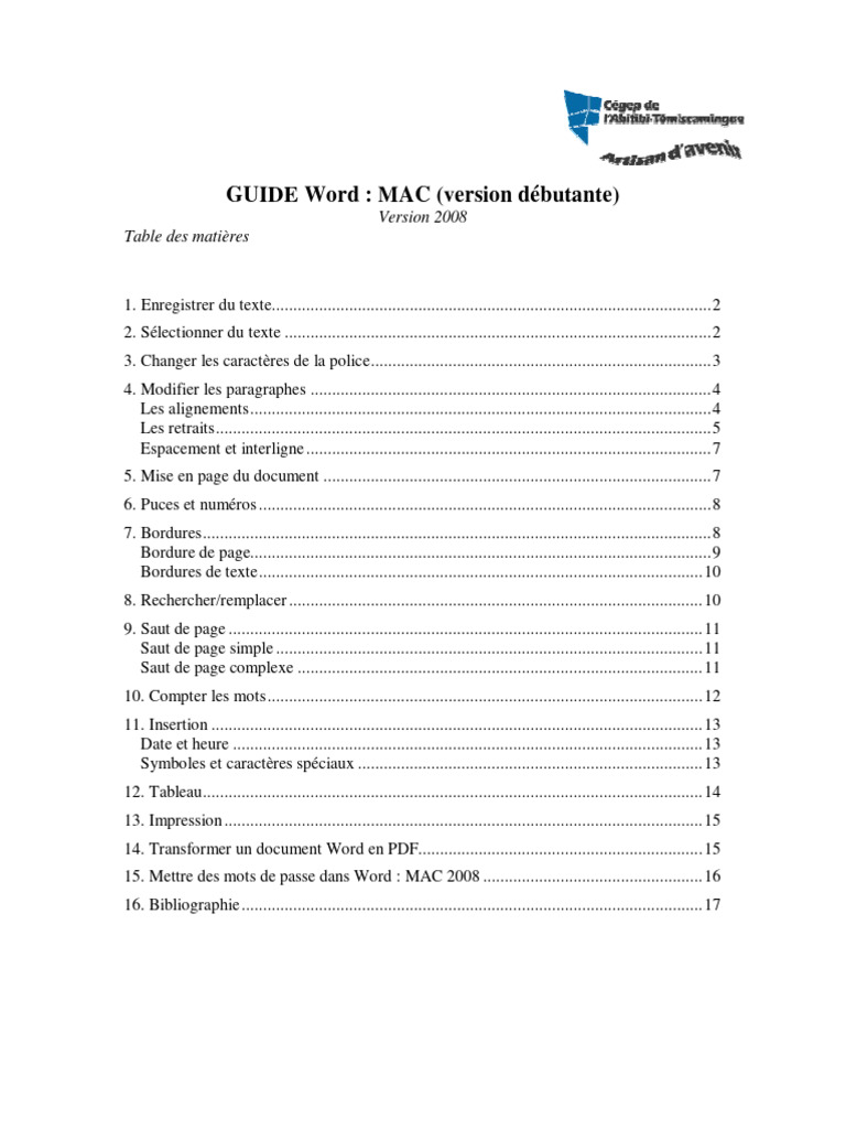 Guide Word 2007 pour Mac Débutants | PDF | Microsoft Word | Mise en page