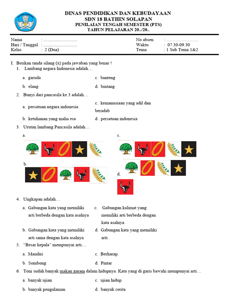 Soal PTS Kelas 2 Tema 1 Sub 1&2 | PDF