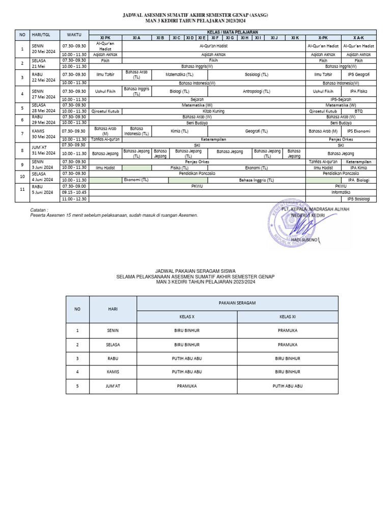Jadwal Asesmen Sumatif Semester Genap TH.2023-2024 | PDF