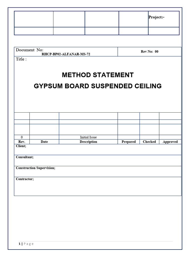 MS FOR GYPSUM BOARD SUSPENDED CEILING Riv 00 | PDF | Drywall | Quality ...