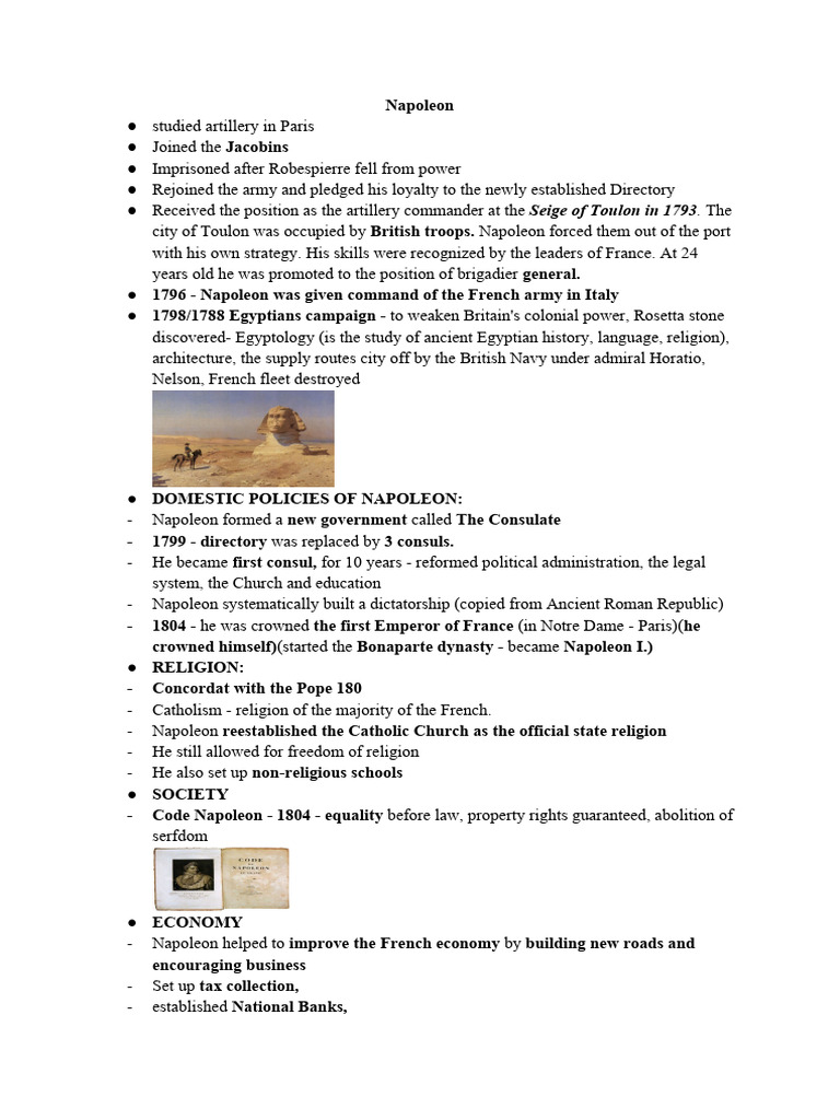 Napoleon - Notes | PDF | Napoleon | Aftermath Of The French Revolution