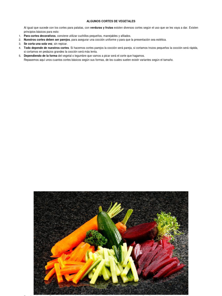 Algunos Cortes de Vegetales | Descargar gratis PDF | Vegetales | Cocinando
