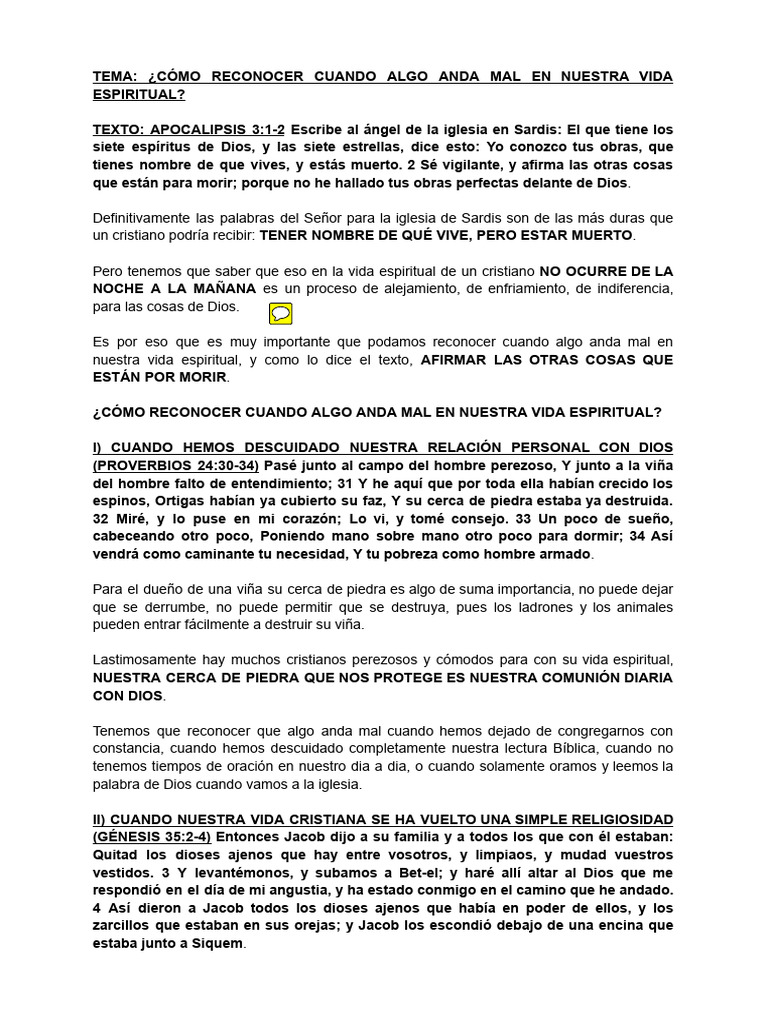 ¿Como Reconocer Cuando Algo Anda Mal en Nuestra Vida Espiritual | PDF ...
