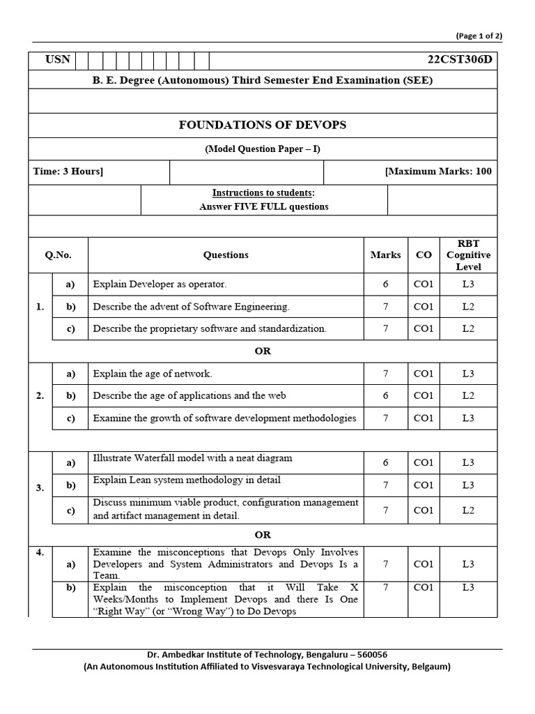 Foundations of Devops Model Question Paper 1 | PDF | Mentorship | Computing