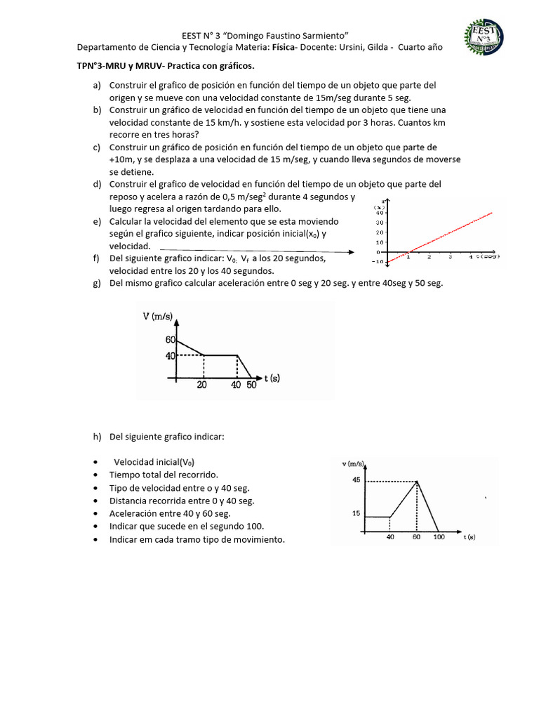 TPN3 - Graficos MRU y MRUV | PDF