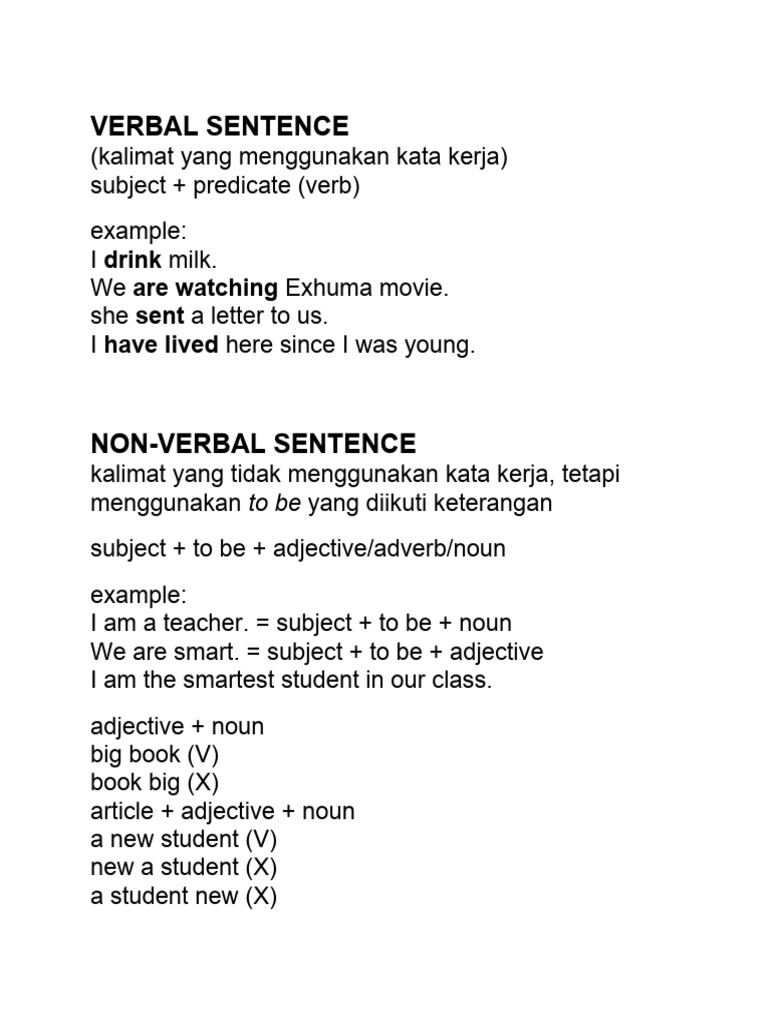 Verbal Non-Verbal Sentence | PDF | Language Arts & Discipline