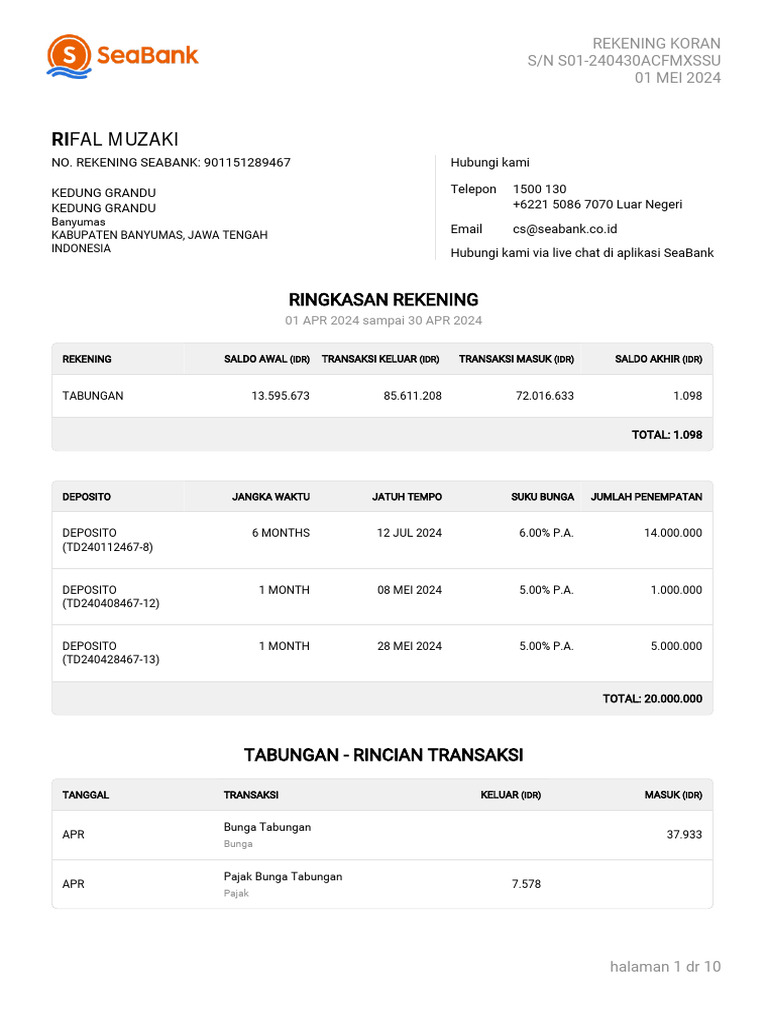 Seabank - Statement - 20240506 Rifal Muzaki | PDF