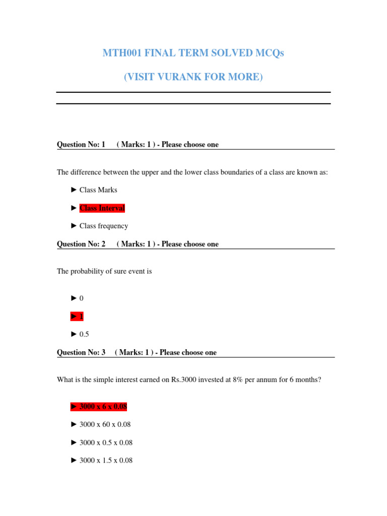 Mth001 Final Term Solved Mcqs | PDF | Mathematics | Applied Mathematics Mth001 Final Term Solved Mcqs | PDF | Mathematics | Applied Mathematics