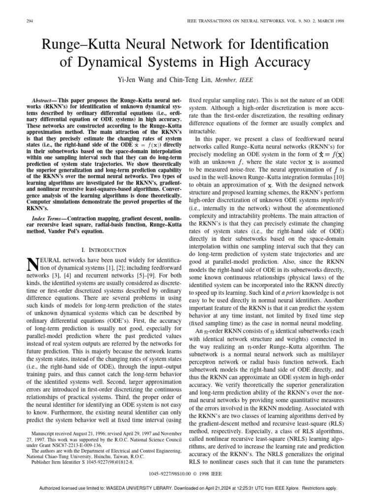 Runge–Kutta Neural Networks | PDF | Least Squares | Artificial Neural Network