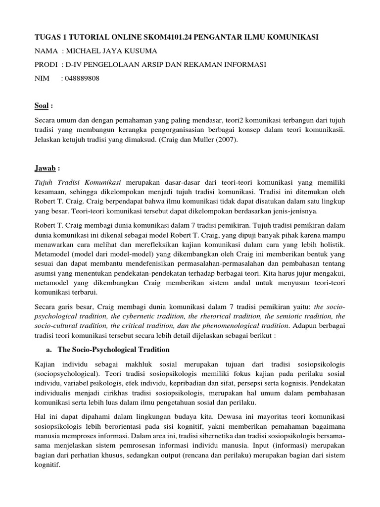 Tugas 1 Tuton Pengantar Ilmu Komunikasi | PDF