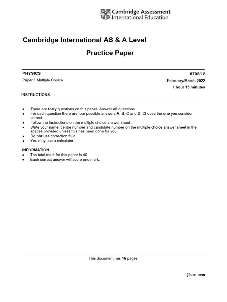 9702 - m22 - QP - 12 Edited | PDF | Force | Diffraction