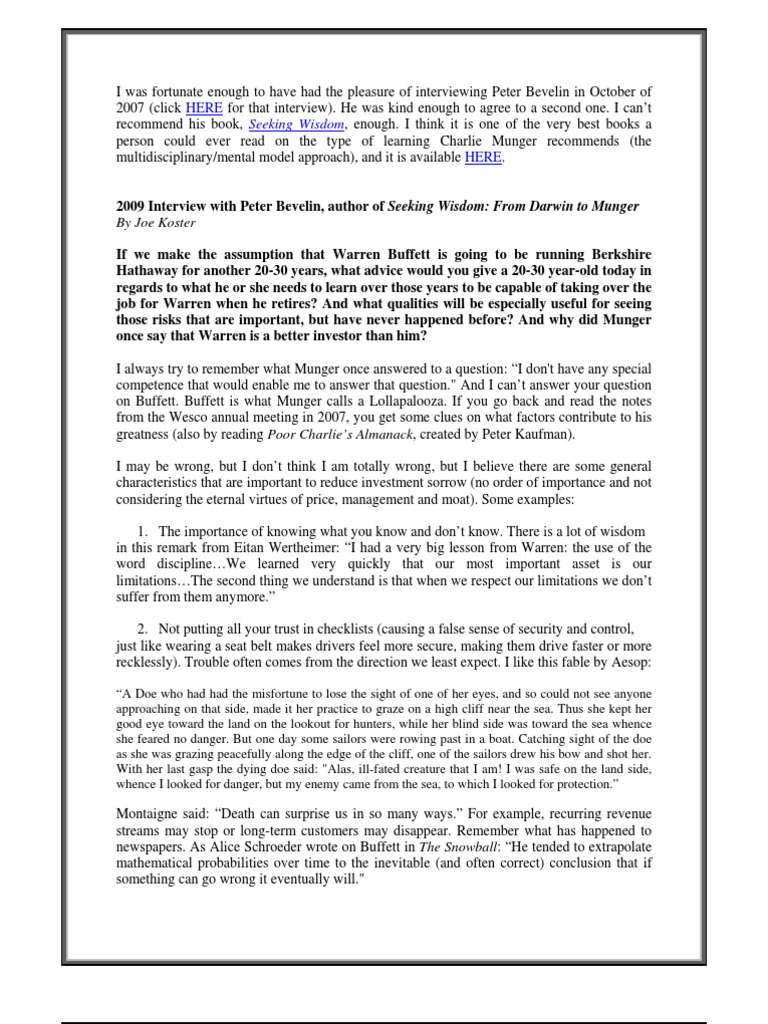 Interview With Peter Bevelin - 2009 | PDF | Curiosity | Economics