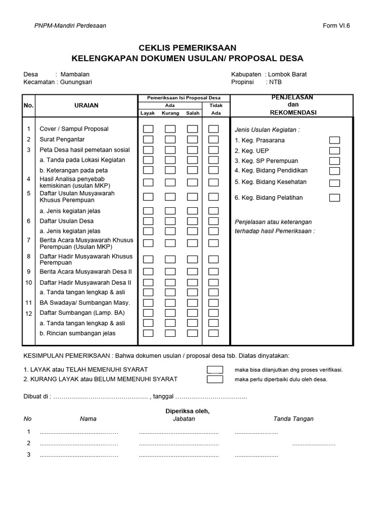 Form VI.6 Ceklis Pemeriksaan Dokumen | PDF