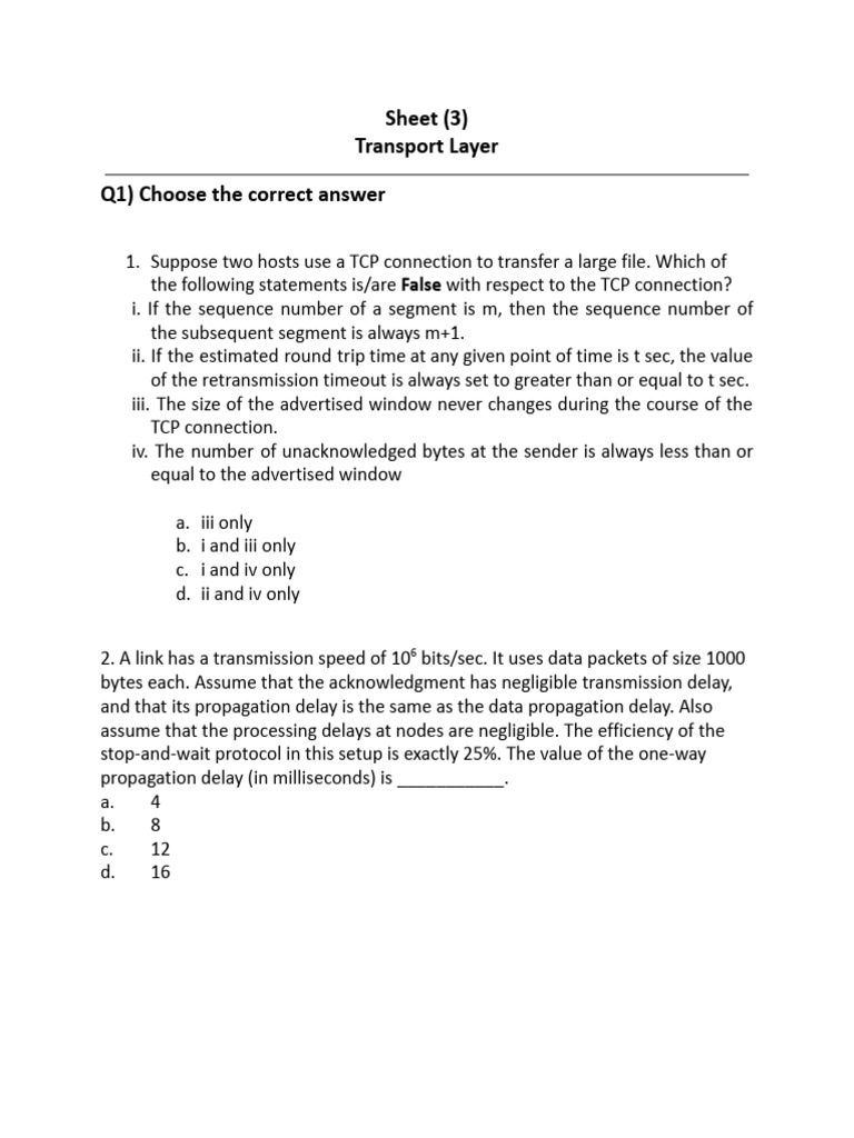 Sheet TCP.docx | PDF | Transmission Control Protocol | Internet Protocols