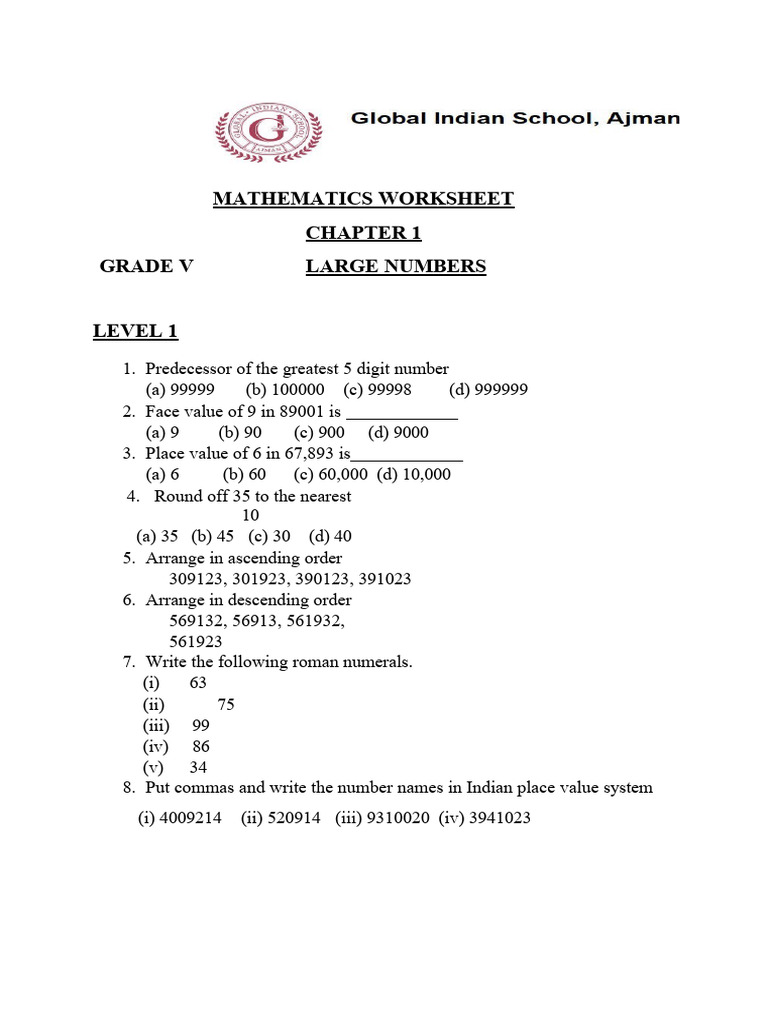 Differentiated worksheet-Large numbers (1) (1) | PDF | Numbers | Arithmetic