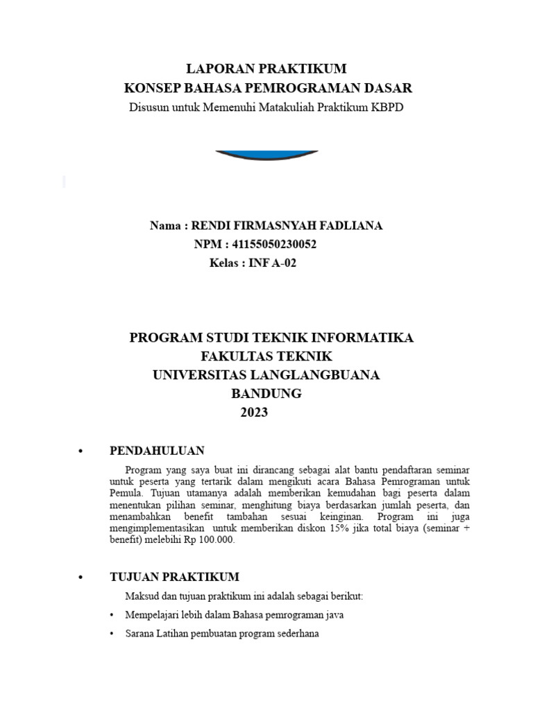 Praktikum Bahasa Pemrograman Java | PDF